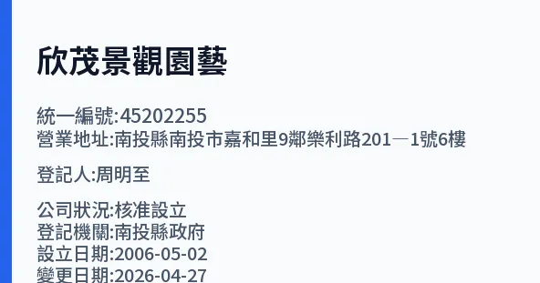 欣茂景觀園藝的照片-統編 45202255(南投縣) 公司登記資料與營業項目詳細圖表