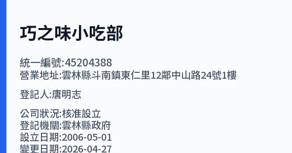 巧之味小吃部的照片-統編 45204388(雲林縣) 公司登記資料與營業項目詳細圖表