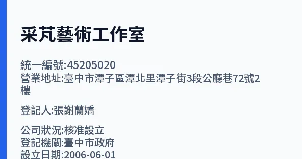采芃藝術工作室的照片-統編 45205020(臺中市) 公司登記資料與營業項目詳細圖表