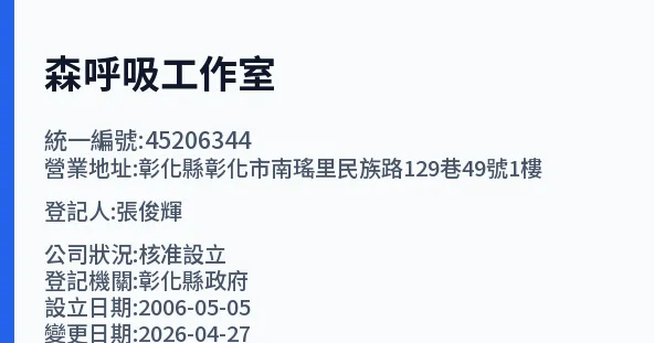 森呼吸工作室的照片-統編 45206344(彰化縣) 公司登記資料與營業項目詳細圖表