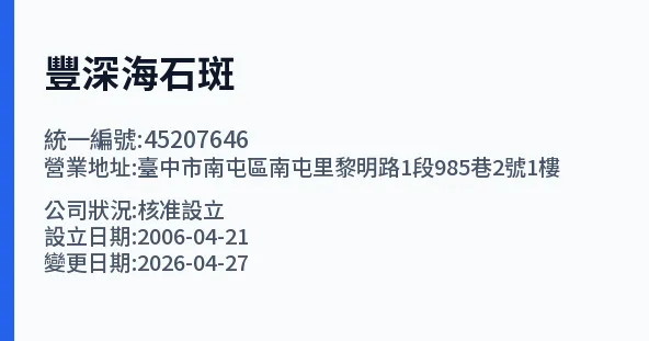 豐深海石斑的照片-統編 45207646(臺中市) 公司登記資料與營業項目詳細圖表