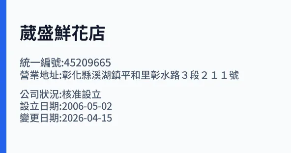 葳盛鮮花店的照片-統編 45209665(彰化縣) 公司登記資料與營業項目詳細圖表