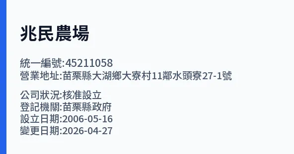 兆民農場的照片-統編 45211058(苗栗縣) 公司登記資料與營業項目詳細圖表