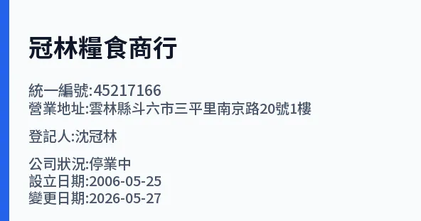 冠林糧食商行的照片-統編 45217166(雲林縣) 公司登記資料與營業項目詳細圖表