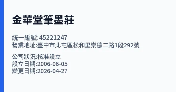 金華堂筆墨莊的照片-統編 45221247(臺中市) 公司登記資料與營業項目詳細圖表