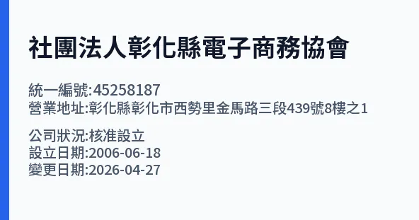 社團法人彰化縣電子商務協會的照片-統編 45258187(彰化縣) 公司登記資料與營業項目詳細圖表