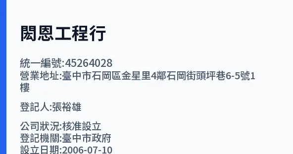 閎恩工程行的照片-統編 45264028(臺中市) 公司登記資料與營業項目詳細圖表