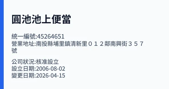 圓池池上便當的照片-統編 45264651(南投縣) 公司登記資料與營業項目詳細圖表