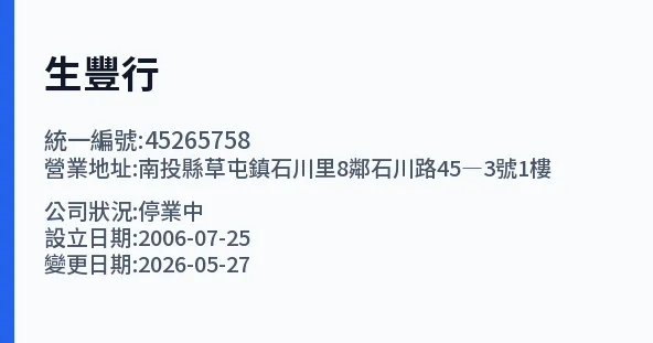 生豐行的照片-統編 45265758(南投縣) 公司登記資料與營業項目詳細圖表