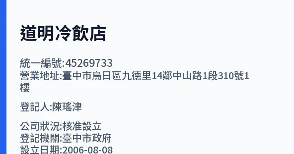 道明冷飲店的照片-統編 45269733(臺中市) 公司登記資料與營業項目詳細圖表