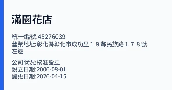 滿園花店的照片-統編 45276039(彰化縣) 公司登記資料與營業項目詳細圖表