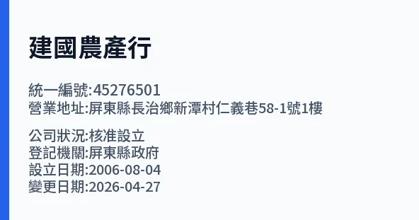 建國農產行的照片-統編 45276501(屏東縣) 公司登記資料與營業項目詳細圖表
