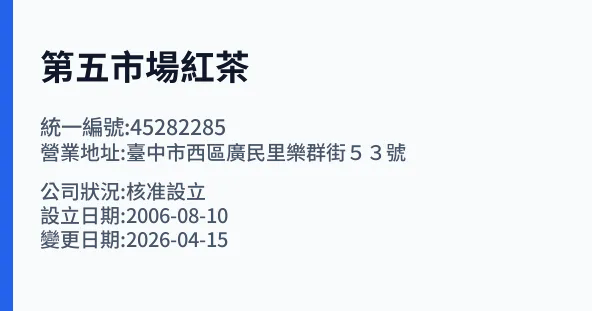 第五市場紅茶的照片-統編 45282285(臺中市) 公司登記資料與營業項目詳細圖表