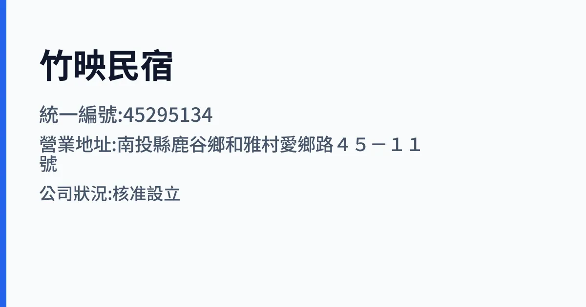 竹映民宿 - 統編 45295134(南投縣) 公司登記資料與營業項目詳細圖表