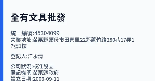 全有文具批發的照片-統編 45304099(苗栗縣) 公司登記資料與營業項目詳細圖表