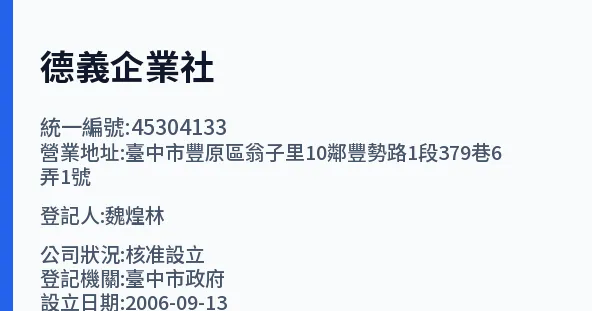 德義企業社的照片-統編 45304133(臺中市) 公司登記資料與營業項目詳細圖表