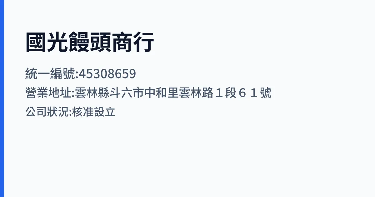 國光饅頭商行 - 統編 45308659(雲林縣) 公司登記資料與營業項目詳細圖表