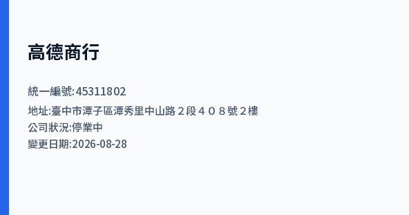 高德商行的照片-統編 45311802(臺中市) 公司登記資料與營業項目詳細圖表