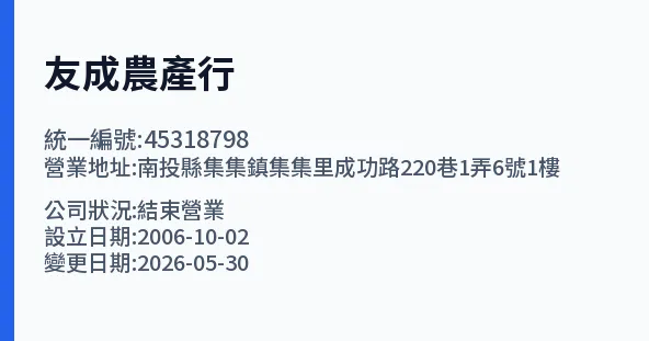 友成農產行的照片-統編 45318798(南投縣) 公司登記資料與營業項目詳細圖表