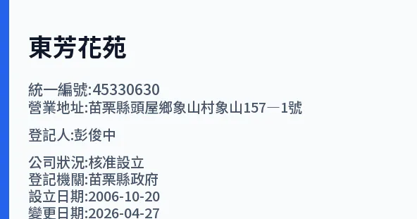 東芳花苑的照片-統編 45330630(苗栗縣) 公司登記資料與營業項目詳細圖表