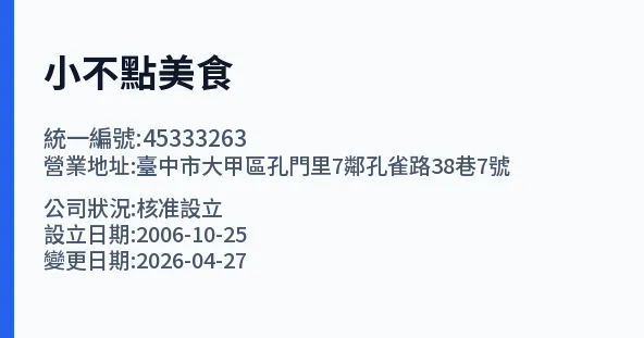小不點美食的照片-統編 45333263(臺中市) 公司登記資料與營業項目詳細圖表