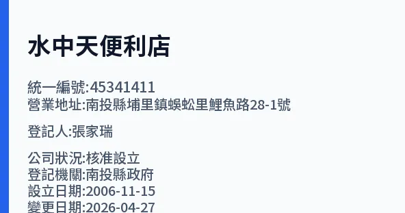水中天便利店的照片-統編 45341411(南投縣) 公司登記資料與營業項目詳細圖表