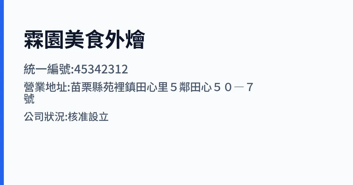 霖園美食外燴 - 統編 45342312(苗栗縣) 公司登記資料與營業項目詳細圖表