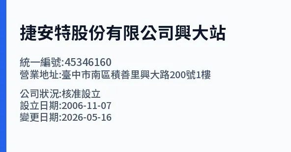 捷安特股份有限公司興大站的照片-統編 45346160(臺中市) 公司登記資料與營業項目詳細圖表