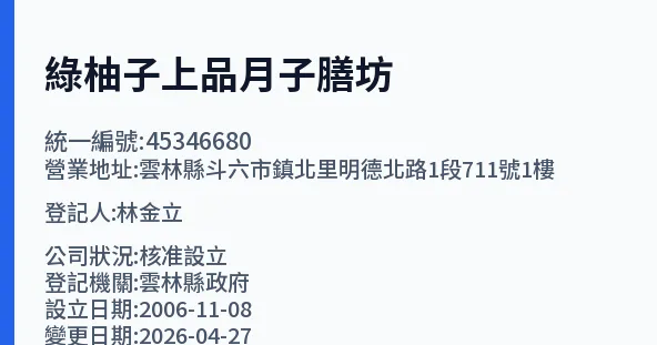 綠柚子上品月子膳坊的照片-統編 45346680(雲林縣) 公司登記資料與營業項目詳細圖表