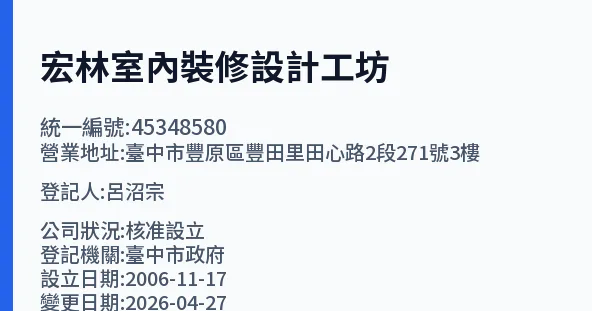 宏林室內裝修設計工坊的照片-統編 45348580(臺中市) 公司登記資料與營業項目詳細圖表