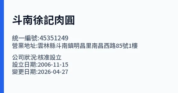 斗南徐記肉圓的照片-統編 45351249(雲林縣) 公司登記資料與營業項目詳細圖表