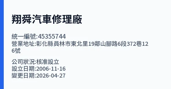 翔舜汽車修理廠的照片-統編 45355744(彰化縣) 公司登記資料與營業項目詳細圖表