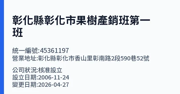 彰化縣彰化市果樹產銷班第一班的照片-統編 45361197(彰化縣) 公司登記資料與營業項目詳細圖表