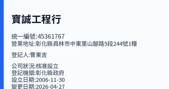 寶誠工程行的照片-統編 45361767(彰化縣) 公司登記資料與營業項目詳細圖表