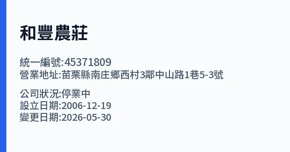 和豐農莊的照片-統編 45371809(苗栗縣) 公司登記資料與營業項目詳細圖表