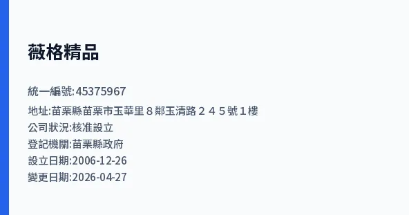薇格精品的照片-統編 45375967(苗栗縣) 公司登記資料與營業項目詳細圖表