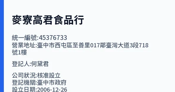 麥寮高君食品行的照片-統編 45376733(臺中市) 公司登記資料與營業項目詳細圖表