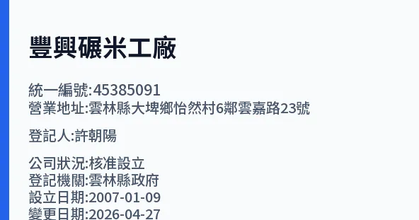 豐興碾米工廠的照片-統編 45385091(雲林縣) 公司登記資料與營業項目詳細圖表