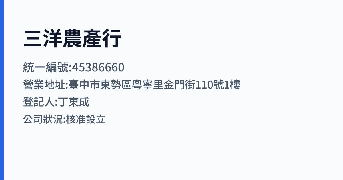三洋農產行 - 統編 45386660(臺中市) 公司登記資料與營業項目詳細圖表