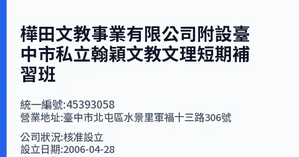 樺田文教事業有限公司附設臺中市私立翰穎文教文理短期補習班的照片-統編 45393058 公司登記資料與營業項目詳細圖表
