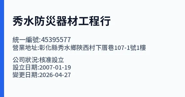 秀水防災器材工程行的照片-統編 45395577(彰化縣) 公司登記資料與營業項目詳細圖表