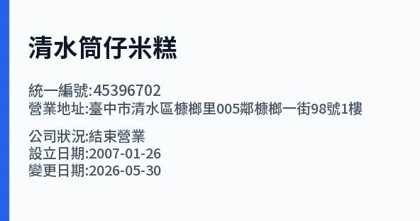 清水筒仔米糕的照片-統編 45396702(臺中市) 公司登記資料與營業項目詳細圖表