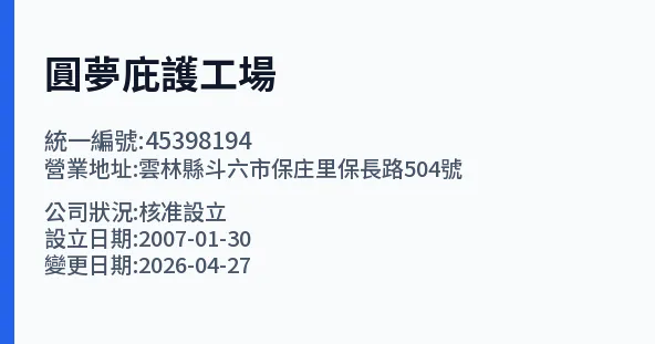 圓夢庇護工場的照片-統編 45398194(雲林縣) 公司登記資料與營業項目詳細圖表