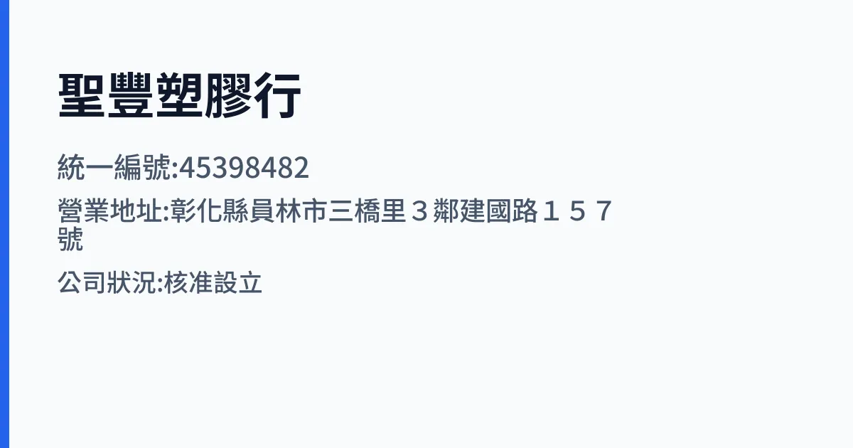 聖豐塑膠行 - 統編 45398482(彰化縣) 公司登記資料與營業項目詳細圖表