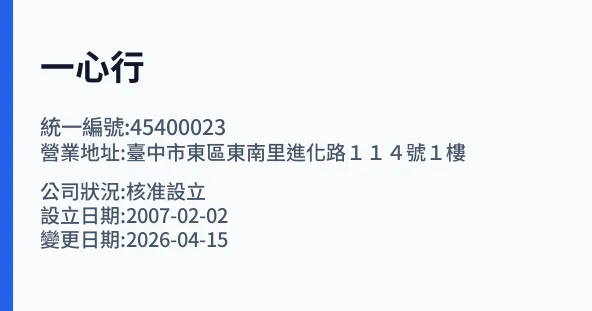 一心行的照片-統編 45400023(臺中市) 公司登記資料與營業項目詳細圖表