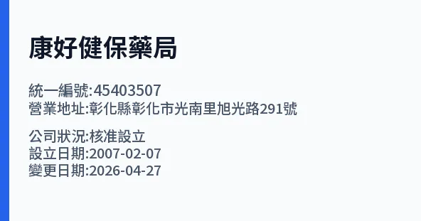 康好健保藥局的照片-統編 45403507(彰化縣) 公司登記資料與營業項目詳細圖表