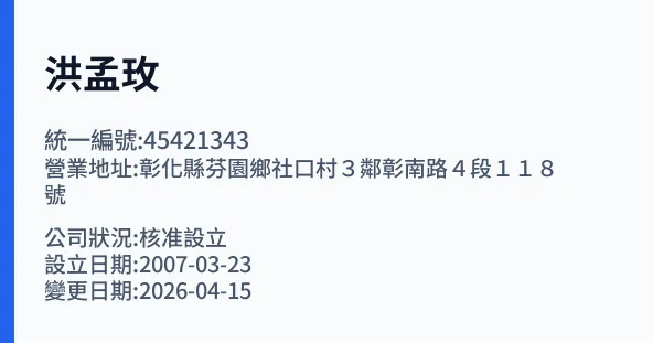 洪孟玫的照片-統編 45421343(彰化縣) 公司登記資料與營業項目詳細圖表