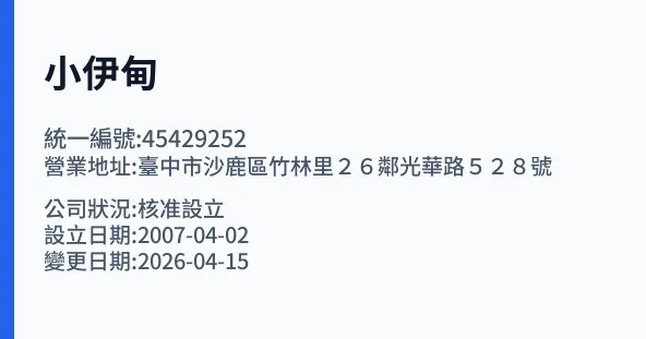 小伊甸的照片-統編 45429252(臺中市) 公司登記資料與營業項目詳細圖表