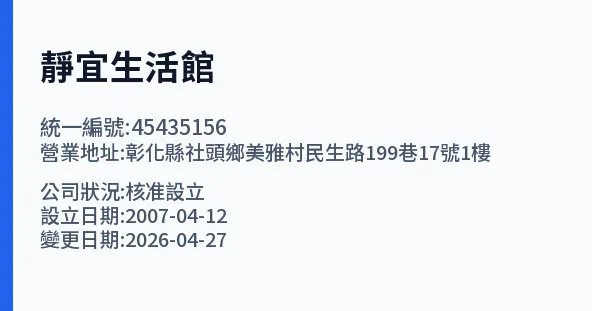 靜宜生活館的照片-統編 45435156(彰化縣) 公司登記資料與營業項目詳細圖表