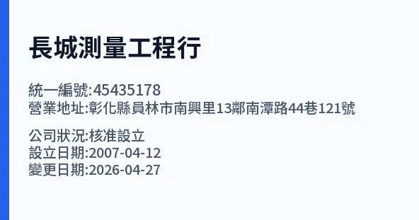 長城測量工程行的照片-統編 45435178(彰化縣) 公司登記資料與營業項目詳細圖表